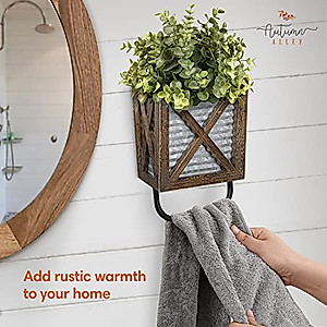 Autumn Alley Farmhouse Decor Rustic Hand Towel Holder - Farmhouse Towel For Bathroom Wall, For Kitchen Wall With Wooden Storage Add Charm to Your Rustic Bathroom Hand Towel Rack and Shelf Decor, Brown
