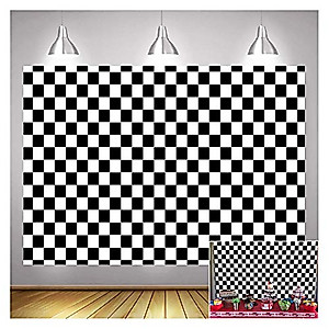 Black and WhiteRacing Checker Texture Grid Birthday Chess Board Theme Photography Backdrops 7X5ft Children Kids Birthday Party Supplies Newborn Baby Shower Banner Photo Background Booth Props Vinyl