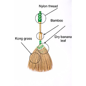 SN SKENNOVA - Asian Flower Grass Broom Witch Broom Bamboo Stick Handle Red or Green on Random