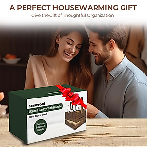 PANDAWOOD Acacia Wood Silverware Caddy - Outdoor Utensil Holder for Parties, Camping & Picnics