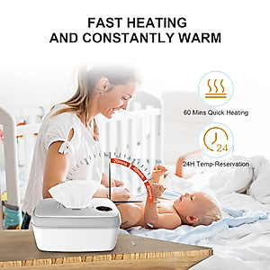 Wipe Warmer Baby Wet Wipes Dispenser : High Capacity LED Display Silent Heating - Wipes Diaper Warmer with Adapter for Baby Infant