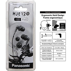 Panasonic ErgoFit Wired Earbuds, In-Ear Headphones with Dynamic Crystal-Clear Sound and Ergonomic Custom-Fit Earpieces (S/M/L), 3.5mm Jack for Phones and Laptops, No Mic - RP-HJE120-K (Black)