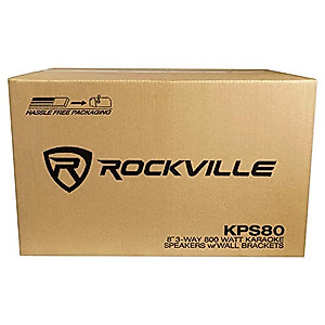 Rockville Pair 8" 3-Way 800 Watt Karaoke/Pro Speakers+Wall Brackets/MDF (KPS80), Black