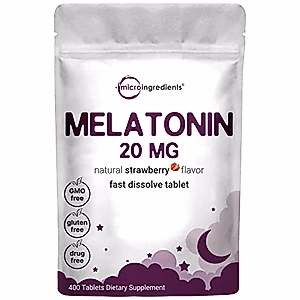 Micro Ingredients Melatonin 20mg Tablets, 400 Counts, Natural Strawberry Flavor, Fast Dissolve | No Drug, Vegetarian Friendly, Non-GMO & No Gluten