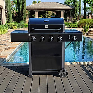Kenmore PG-A40406S0L-1 BBQ Grill | 4-Burner Outdoor Barbecue Liquid Propane BBQ Gas Grill with Side Burner and Side Tables, 53000 BTU, Open Cart, Black