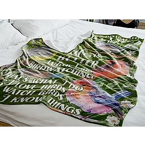 Bird Watching Gifts, Bird Blanket for Bird Lovers & Bird Watchers, Bird Lover Gifts, Bird Nerds Gifts, Bird Watching Blanket, Blanket for Bird Lovers, 65 x 50 Inches Flannel Throw Blanket, Green