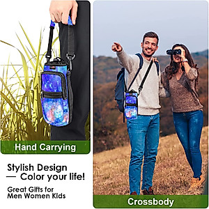 AUPET Water Bottle Sling Bag Sleeve Holder Carrier 25/32/40/64 oz,Insulated Crossbody Water Bottle Case Cover with Strap and Pockets for Men/Women Walking Hiking Camping (25oz, blue starry sky)