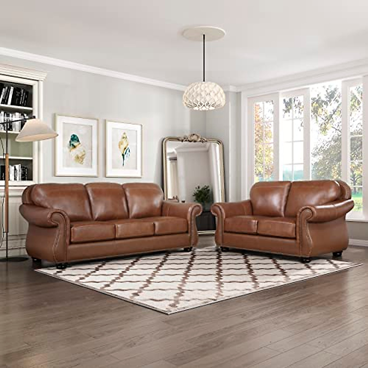 Lexicon Guthrie Leather Match Living Room Loveseat, Camel Brown