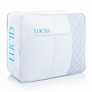 LUCID Ultra Plush 3 Inch Down Alternative Fiber Bed Mattress Topper-Allergen Free Pillow Top-Soft and Breathable Cotton Percale Cover, King, White