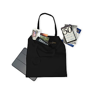 2 Pcs Cotton Canvas Tote Bag Inner Zipper Pocket 12oz 16"x17" Heavy Duty Blank Black Reusable Grocery Shopping Bag Large Plain Cloth Bag for Promotion, Advertising, DIY, Gift