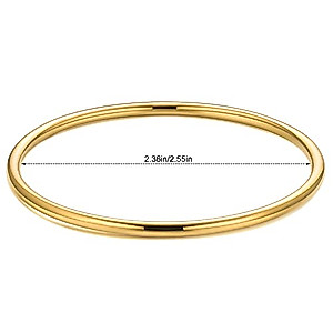 Kainier 3mm 14K Gold Plated Bracelet Stainless Steel Glossy Stackable Thin Round Bangle Bracelet for Women Oval Solid Plain Polished Bracelet Best Gifts for Love
