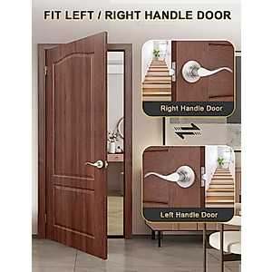 Mengico 1 Pack Satin Nickel Modern Interior Passage Door Knobs, Keyless Door Handle for Hallway & Closet, Wave Style Non-Locking Door Lever Reversible for Left & Right Handed