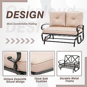 Oakmont 4 Pieces Metal Outdoor Furniture Patio Conversation Set, Glider Chairs Set with Round Side Table, Spring Lounge Chair Sets Metal Frame Wrought Iron Look (Brown)