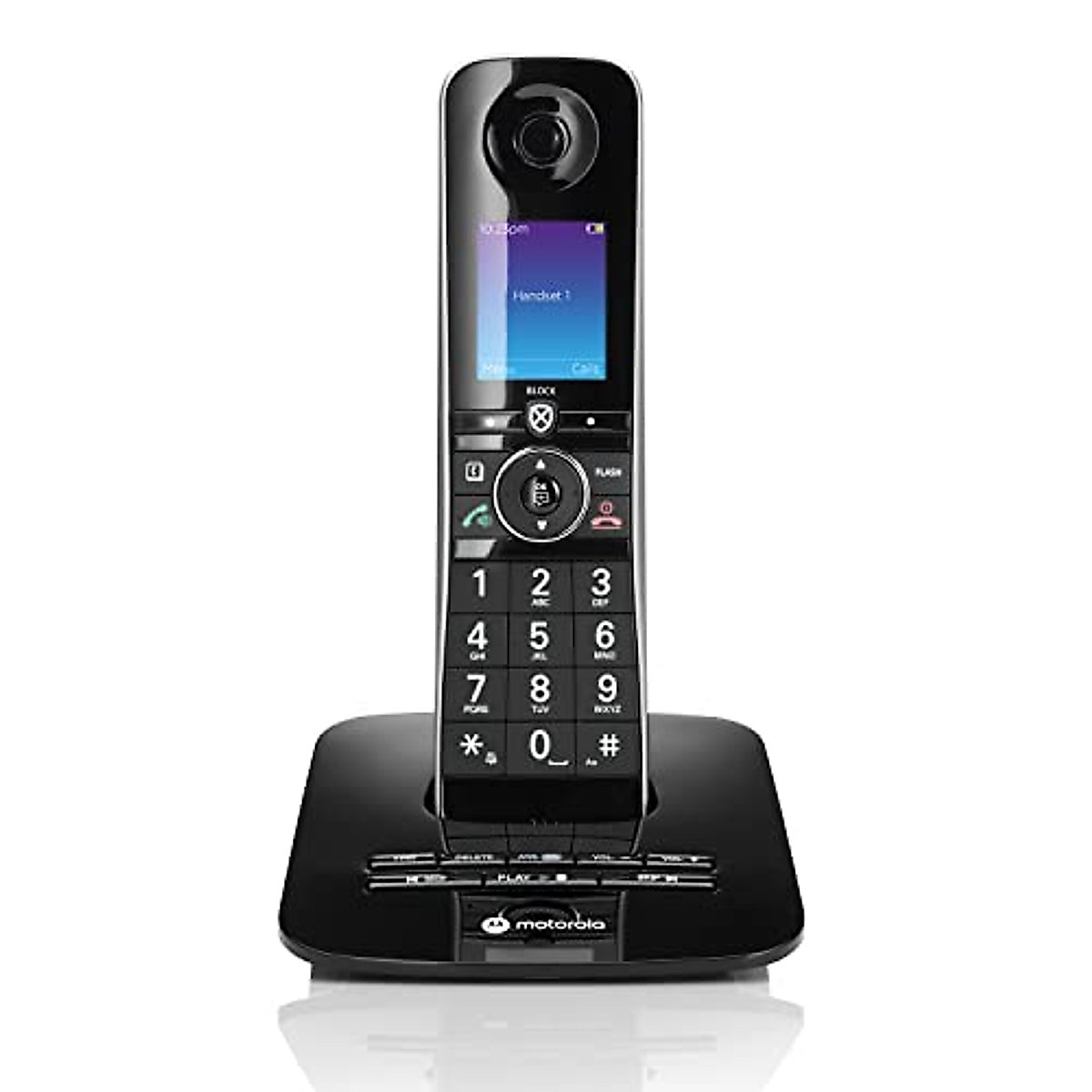 Motorola Voice D8711 Cordless Phone System w/Digital Handset + Bluetooth to Cell, Answering Machine, Call Block - Black