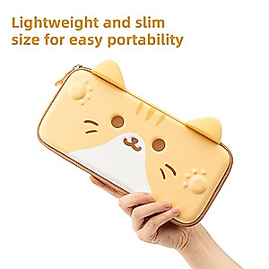 GeekShare Cat Ears Carry Case Compatible with Nintendo Switch/Switch OLED - Portable Hardshell Slim Travel Carrying Case fit Switch Console & Game Accessories (Yellow, Small)