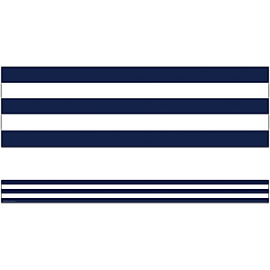 Teacher Created Resources Navy Blue and White Stripes Straight Border Trim (5289)