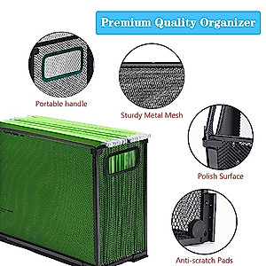 ANSSDO Hanging File Organizer for Desk, 2-Pack Premium Letter-Size Metal File Crate File Folder Holder Box, Easy Assembly Portable Filing Basket Storage Cabinets File Cart for Desktop