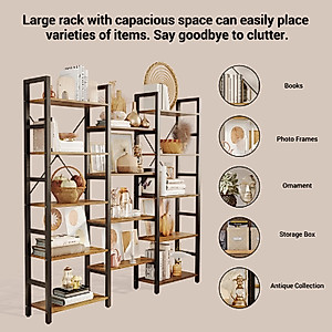 oneinmil Triple Wide 5-Shelves Corner Bookcase Industrial Vintage Wood Style Large Open Bookshelves for Home&Office (Brown, 5-Tier)