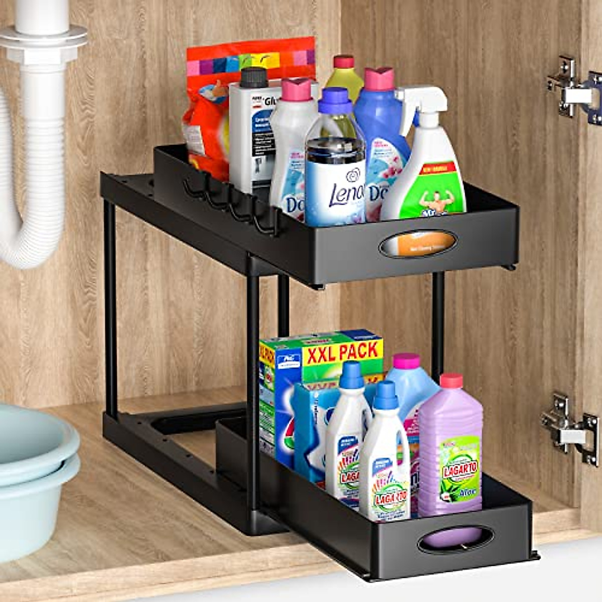 Avaspot Double Sliding Cabinet Organizer Drawer, Under Sink Organizers and Storage 2 Tier Easy Access Slide Out Cabinet Organizer, Bathroom Organizer Under Sink Cabinet Kitchen Organizers and Storage