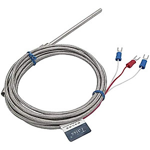 TWTADE Stainless Steel PT100 RTD Thermistor Temperature Sensor Probe,100mm / 4" Long Probe Thermocouple, Probe Diameter :5mm / 0.2" (Temperature Rang: -50~420°C) 5mm x 100mm x 2M MT-225A-100mm