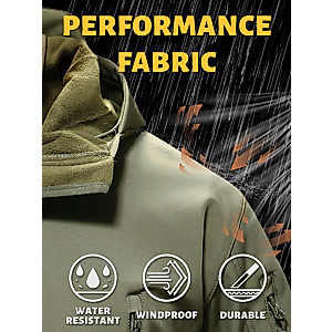 TACVASEN Men Windproof Softshell Tactical Hoodie Fleece Hunting Jacket Coat Army Green,US XL