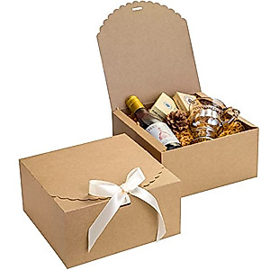 WholeMy Brown Gift Boxes 10 Pack 8x8x4 Inches, Gift Boxes with Lids for Presents, Bridesmaid Proposal Box, Kraft Gift Boxes for Birthday, Wedding, Party, Valentine, Christmas