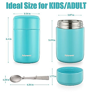 Adorever 17oz/ 25oz Thermos for Hot Food with Spoon, Leakproof Lunch Thermos for Kids Adults, Soup Thermos Vacuum Insulated Food Jars, Blue