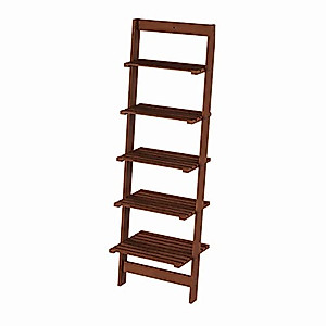 Lavish Home 5-Tier Ladder Bookshelf- Leaning Decorative Shelves for Display, Walnut