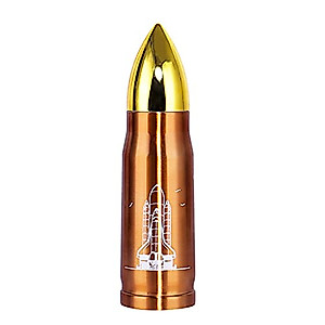 Yeahii Thermos Water Bottle Travel Outdoor Sports Thermos Water Bottle Bullet Shaped Thermos Bottle Stainless Steel Durable Portable, Gold, 500ml
