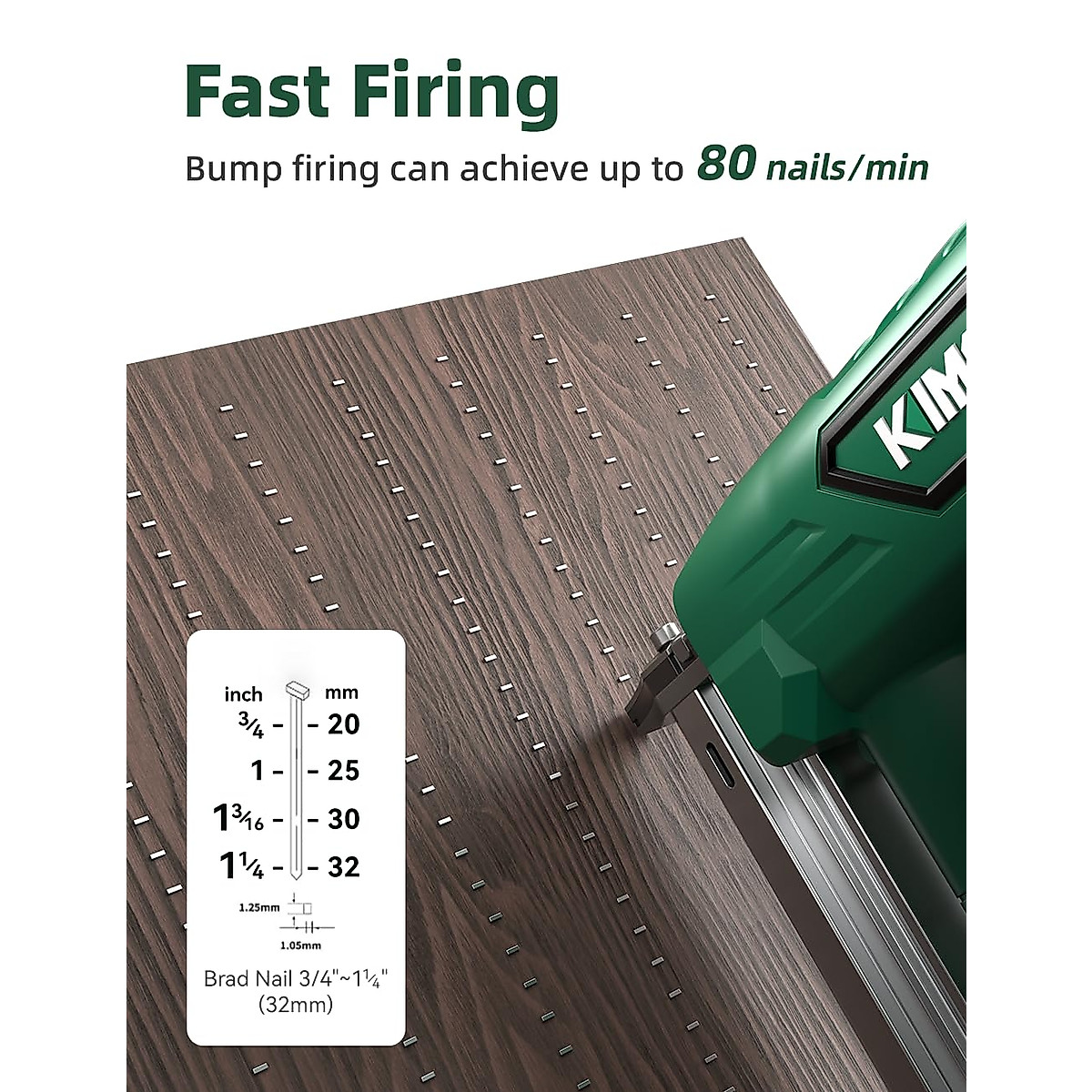 KIMO 18 Gauge Cordless Brad Nailer Battery Powered w/2X2.0 Batteries & Charger, 5000pcs Nails, 2 Modes with Single & Contact Firing