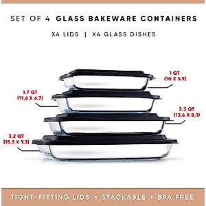JoyFul by JoyJolt 8pc Glass Bakeware Set. 4x Baking Pan Dishes and 4x Baking Dish Lids for Kitchen Storage, Deep Baking Sheet, Oven Tray, Rectangle Casserole Dish, Lasagna Pans, Cake Baking Sheets