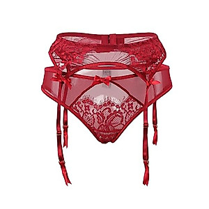ohmydear Women Lace Garter Belts Plus Size High Waisted Suspender Belt with 4 Metal Clips for Thigh High Stockings