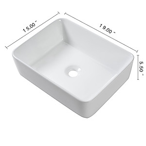 Bathroom Vessel Sink Countertop Rectangular - Kichae 19x15 Inch Modern White Bathroom Sinks Rectangle Above Counter White Porcelain Ceramic Vessel Vanity Sink Art Basin