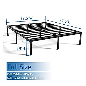 ANBLIZE Bed Frame Full Size with Heavy Duty Steel Slat,High Platform Metal Bed Frames,9-Leg Support 14 Inch Bedframe Easy Assembly Sturdy,Black