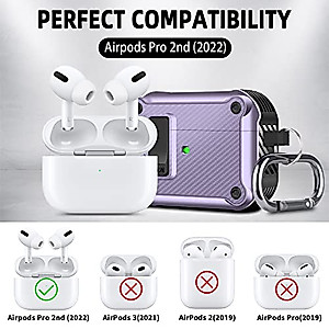 for AirPods Pro 2 Case, AirPods Pro 2nd Generation Case 2022 with Secure Lock Clip Hard AirPods Pro 2nd Cover Keychain for Men Women, Full Body Shockproof Protective Case for AirPods Pro 2nd-Purple