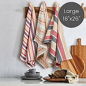 Linen Hub Premium Kitchen Towels 100% Cotton 18x26 Set of 6 - Tea Towels - Kitchen Dishcloth Towels - Dish Cloth for Household Cleaning - Soft Absorbent Quick Drying Dish Towels Red Multicolor