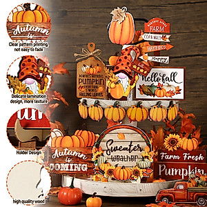 16 Pcs Fall Tiered Tray Decor Pumpkin Gnome Truck Wooden Signs Fall Table Decorations Centerpieces Farmhouse Thanksgiving Decor for Home Autumn Harvest Table Shelf Decor
