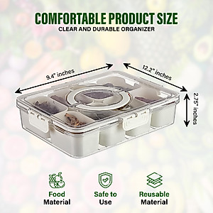 Snackle Box Container, Divided Serving Tray with Lid and Handle Snack Box, Snack Box Container that use at Picnic, Snack Containers for Meal Prep, Portable 8 Part Snackle Box Charcuterie Container