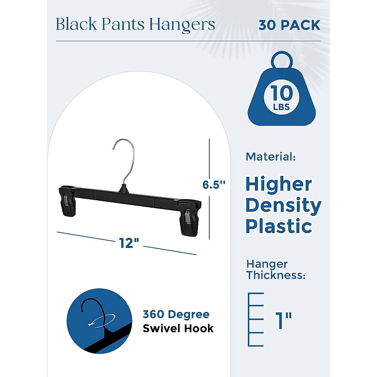 Titan Mall Pants Hangers 30 Pack 12inch Black Plastic Skirt Hanger with Non-Slip Big Clips and 360 Rotatable Hook, Durable and Sturdy Plastic Hanger, Elegant and Economical for Hanging Pants or Skirts