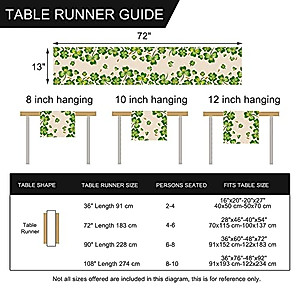 Seliem St. Patrick's Day Shamrock Clover Bushes Table Runner, Gold Coins Green Heart Kitchen Dining Table Decor, Irish Spring Burlap Home Decoration Indoor Outdoor Holiday Party Supply 13 x 72 Inches