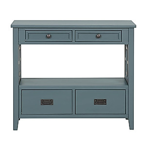 Yone jx je 36'' Farmhouse Pine Wood Console Table Entry Sofa Table with 4 Drawers & 1 Storage Shelf for Entryway Living Room Bedroom Hallway Kitchen (Blue)