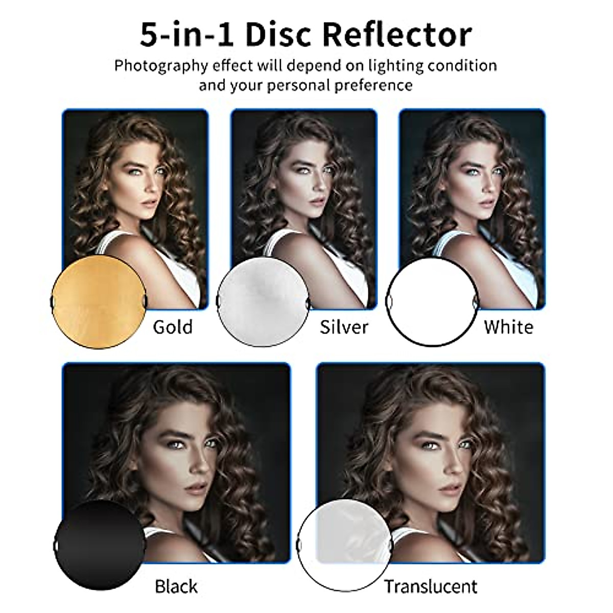 Selens 43" Photography Reflector with 6.5ft Light Stand, Handle Light Reflector for Photography, 5-in-1 Reflector with Photography Stand and Holder Kit