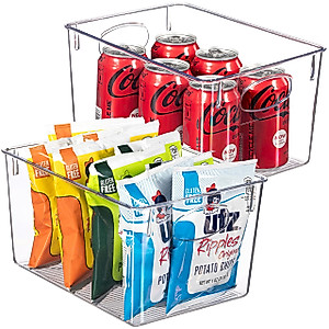 Clear Refrigerator Organizer Bins - Plastic Fridge Organizers - Storage Containers for Organizing Pantry, Cupboard, Cabinet, Freezer, Food, Fruit, Kitchen, Bathroom - Refrigerator Storage Bin set of 2