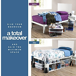 Adjustable Bed Risers - Stackable Bed Frame Risers for Elevation & Under-Bed Storage - Heavy-Duty Furniture Riser for Table, Couch, Desk, and Chair - Set of 4 Large & 4 Small Bed Lifts - Black Home It