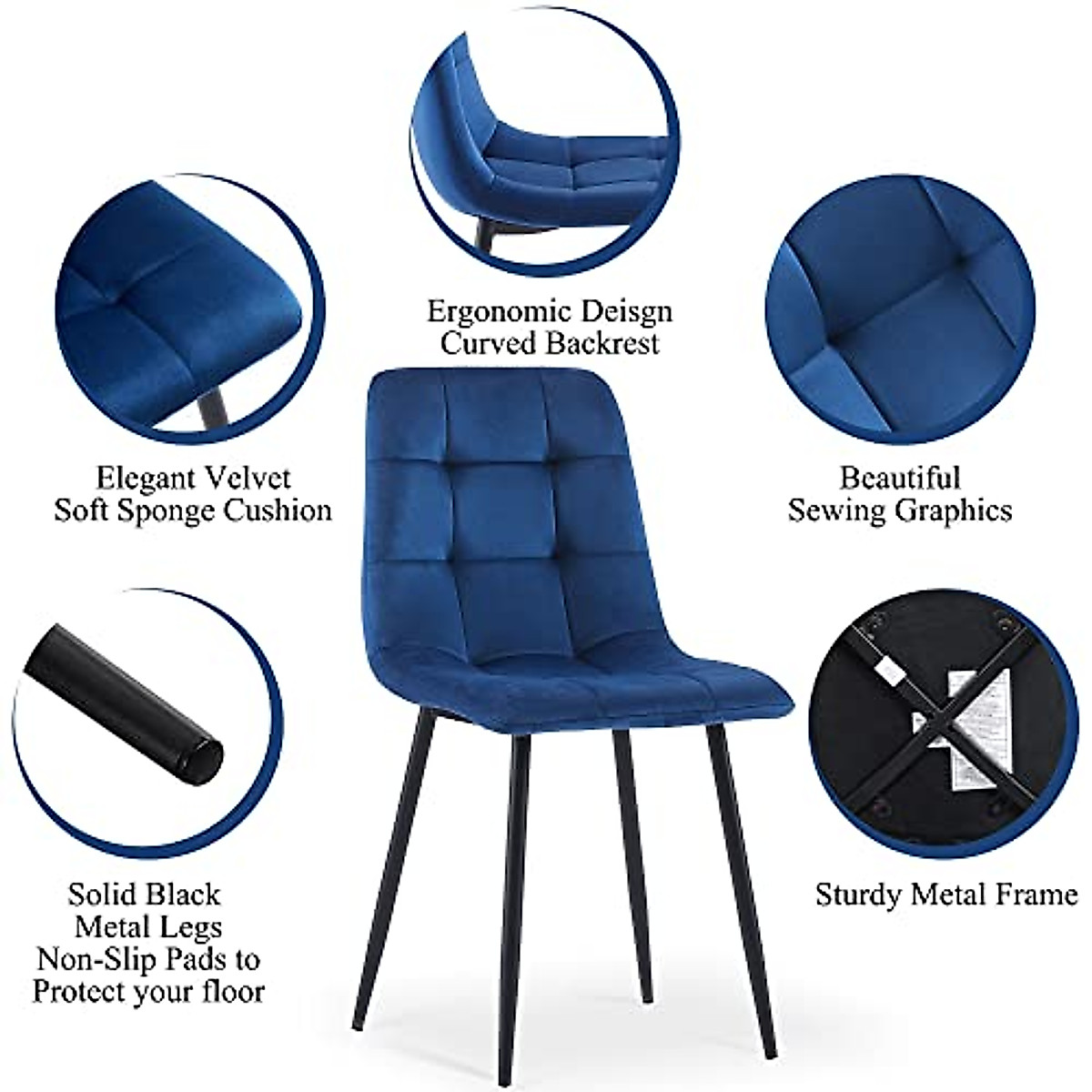 Homedot Upholstered Dining Chair Set of 4,Mid-Century Home Desk Chair Tufted Pattern Design Side Chair Velvet Elegant Kitchen Chair with Sturdy Metal Legs for Home,Office