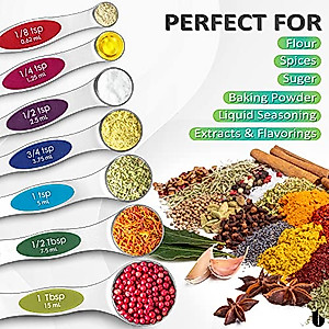 Urbanstrive Magnetic Measuring Spoons Set Stainless Steel, Dual Sided for Liquid Dry Food, Measuring Cups Spoons Set Fits in Spice Jar, Kitchen Gadgets, Cooking Utensils Set, Including Leveler, 8Color