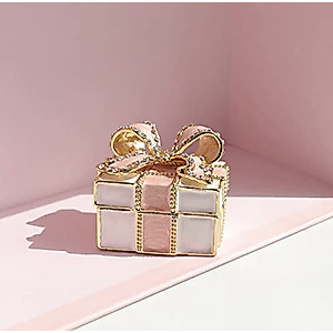 Mini Enamel Rhinestones Bow-knot Jewelry Box Bow-knot Hinged Trinket Box Bow Bling Trinket Box Miniature Figurine Ring Box for Women Girls Wedding Birthday Gift Christmas (Pink)