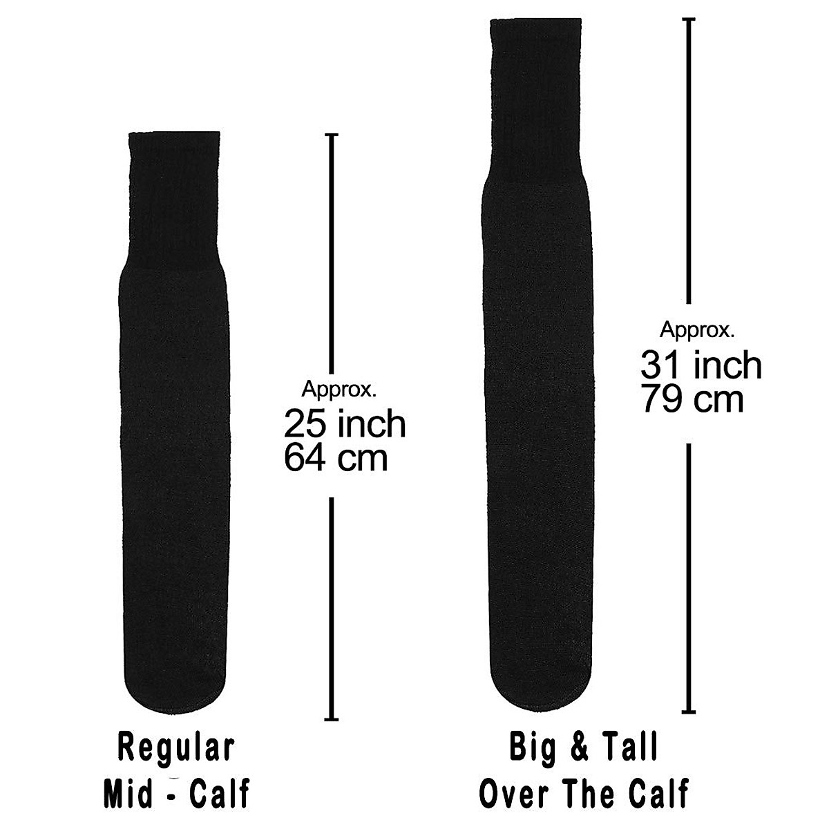 6 Pairs Men's Athletic Tube Socks Over the Calf - Big & Tall (10-15 Big & Tall, 6-pairs Black)