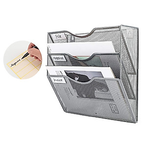 EasyPAG 3 Tier Wall File Holder Hanging Mail Organizer Meta Wall Mount Magazine Rack for Home and Office,Silver