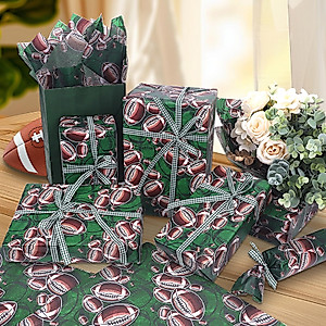 100 Sheets Football Pattern Tissue Paper, 20x14in Green Brown Football Art Tissue Paper for Sports Themed Party Gift Wrapping Thanksgiving Day Party Decor Gift Bag Fillers
